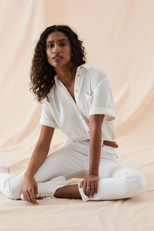 Women's Barcombe Double Cloth Shirt Cotton Linen Blend in White ...