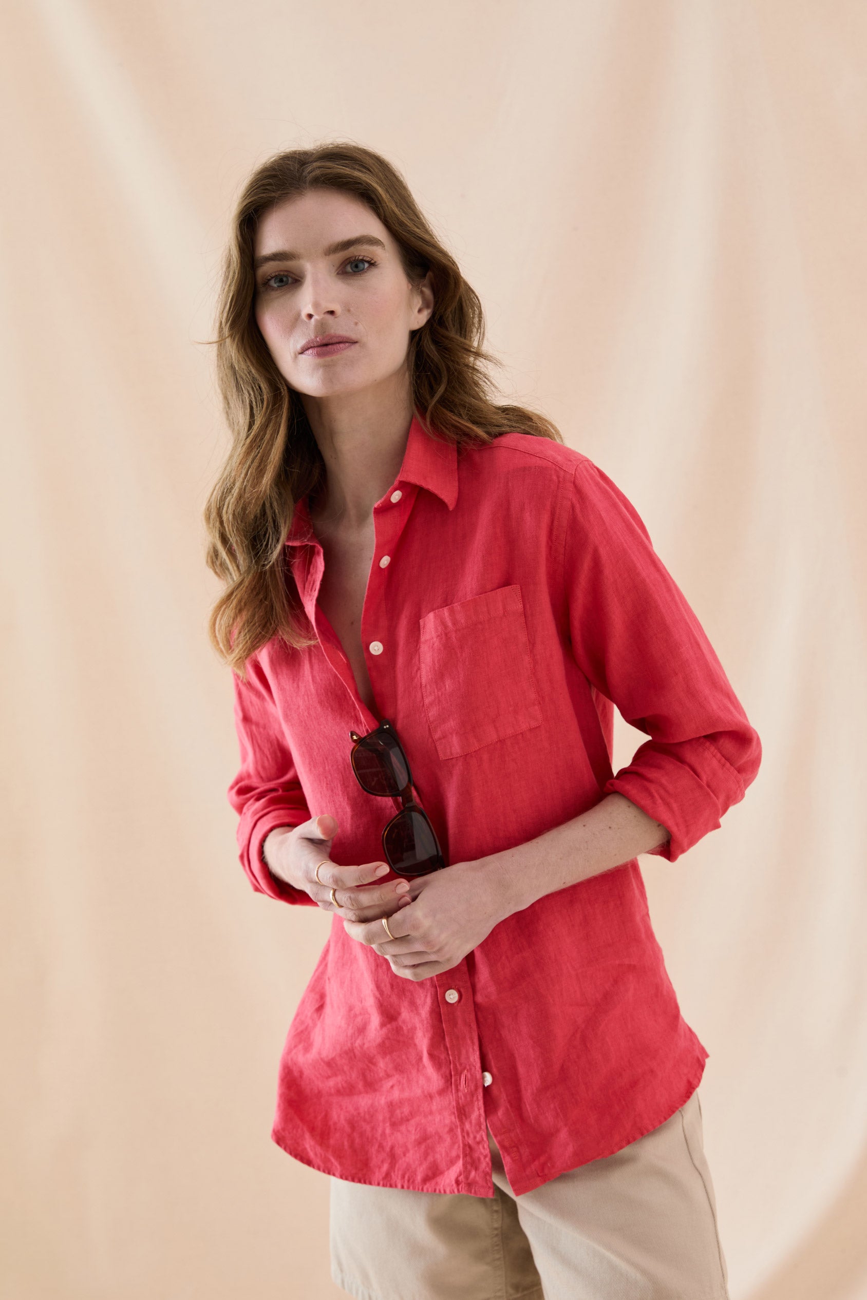 Women's Burley Shirt 100% Linen in Red Beaufort & Blake
