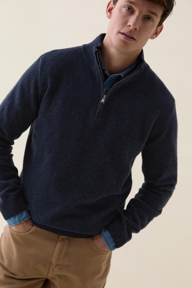 Men's Colesbourne Half Zip Jumper 100% Lambswool in Navy Beaufort & Blake