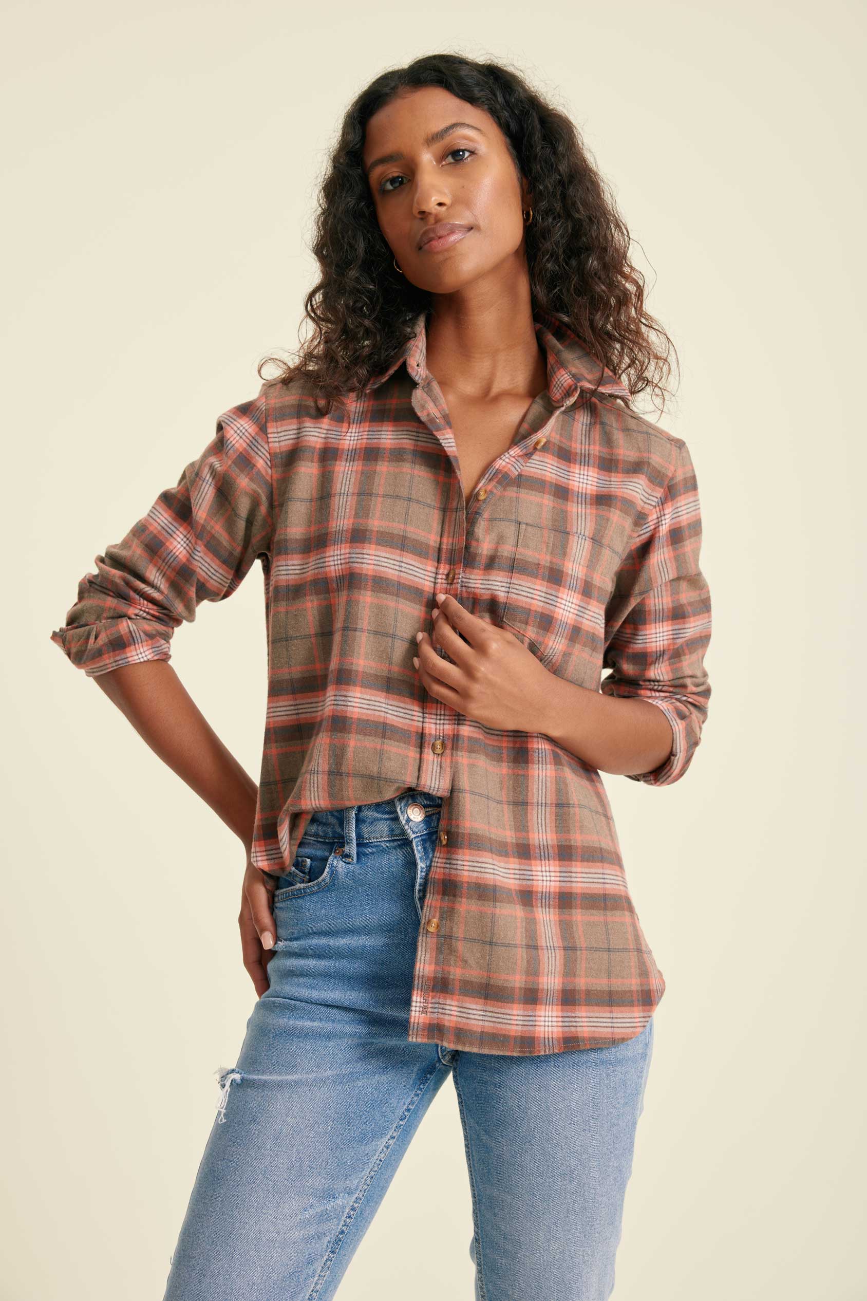 Women's Fairholme Check Shirt 100% Cotton in Orange Beaufort & Blake