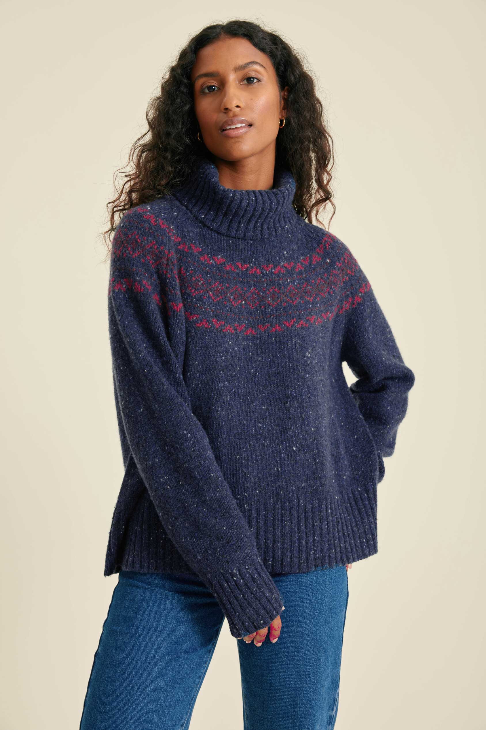 Women's Heath Fairisle Yoke Jumper Alpaca Blend in Navy Beaufort & Blake