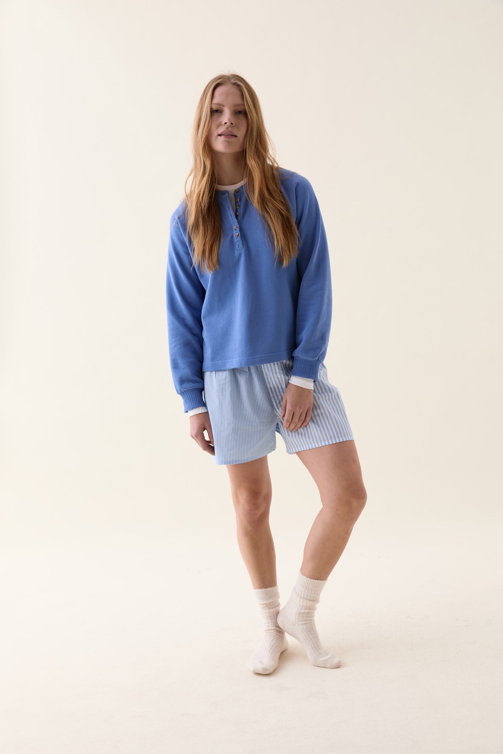 Women's Hadlow Henley Sweat 100% Cotton in Blue Beaufort & Blake