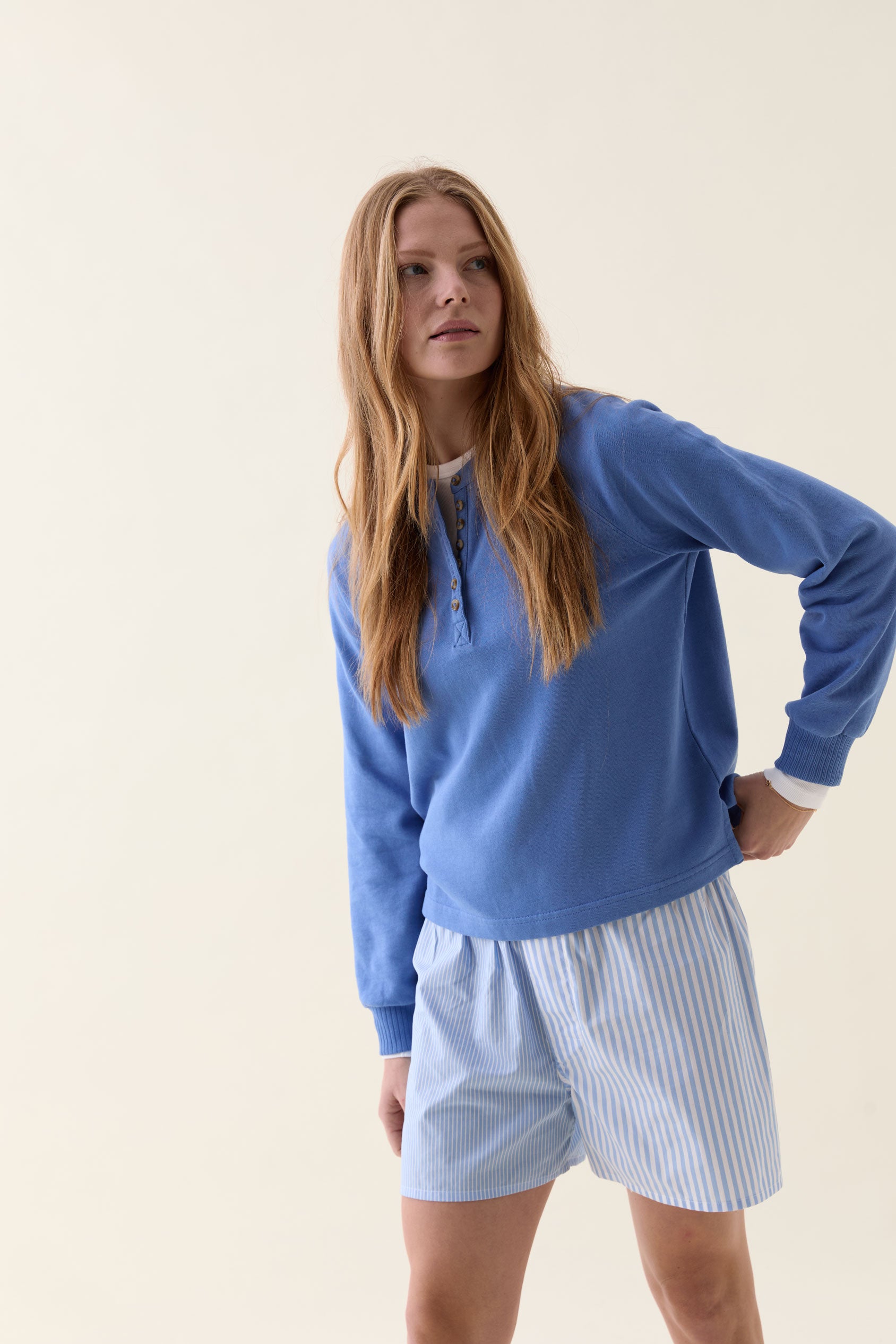 Women's Hadlow Henley Sweat 100% Cotton in Blue Beaufort & Blake