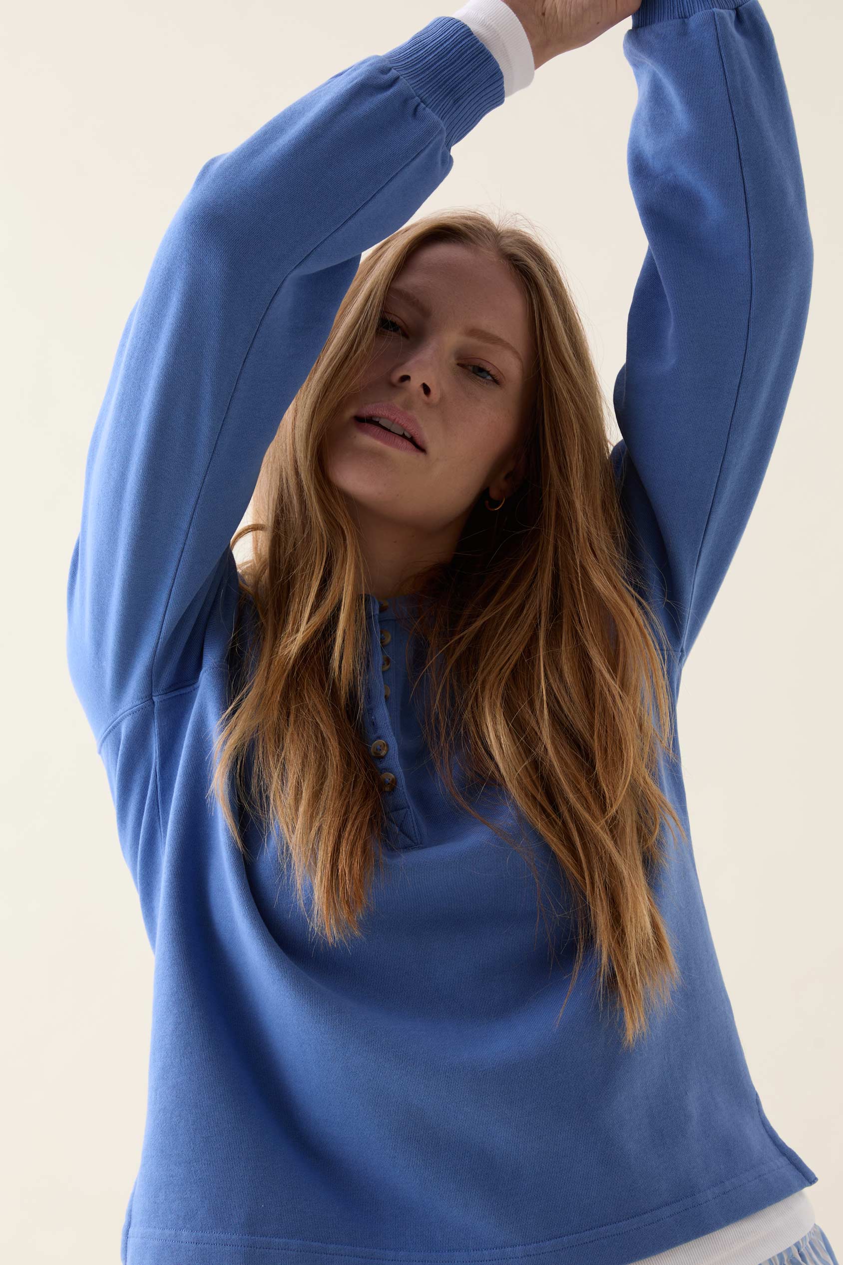 Women's Hadlow Henley Sweat 100% Cotton in Blue Beaufort & Blake