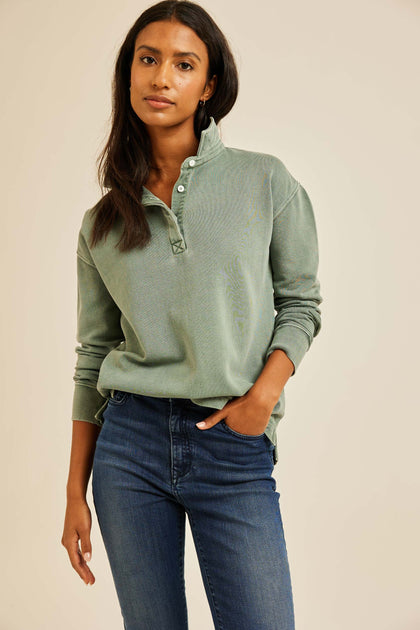 Women's Kittisford Half Button Sweat Washed Sweatshirt 100% Cotton in ...