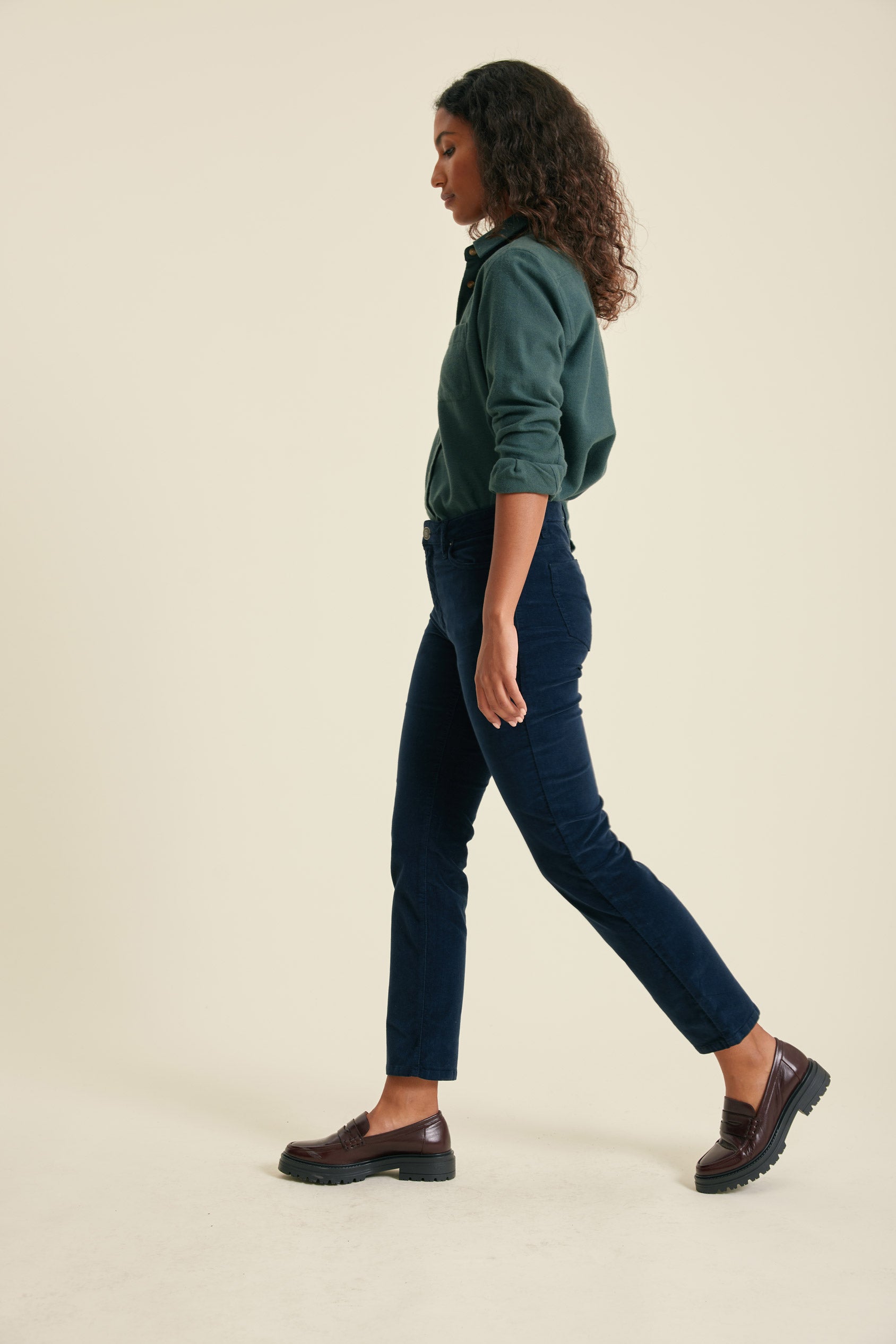 Women's Lysia Midnight Velvet Trousers Cotton Blen in Navy Beaufort & Blake