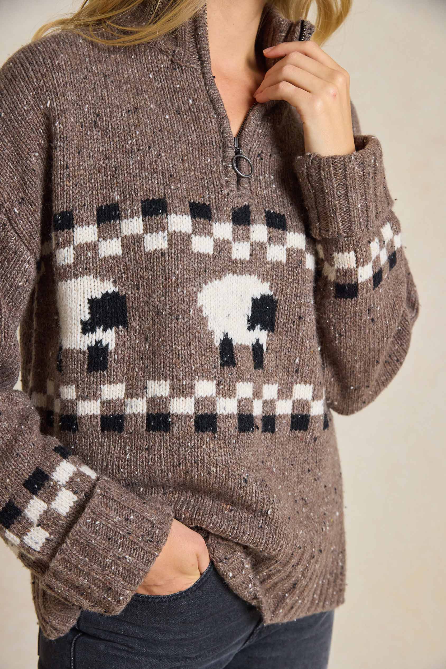 Women's Montadale Sheep Jumper Wool Blend in Brown Beaufort & Blake