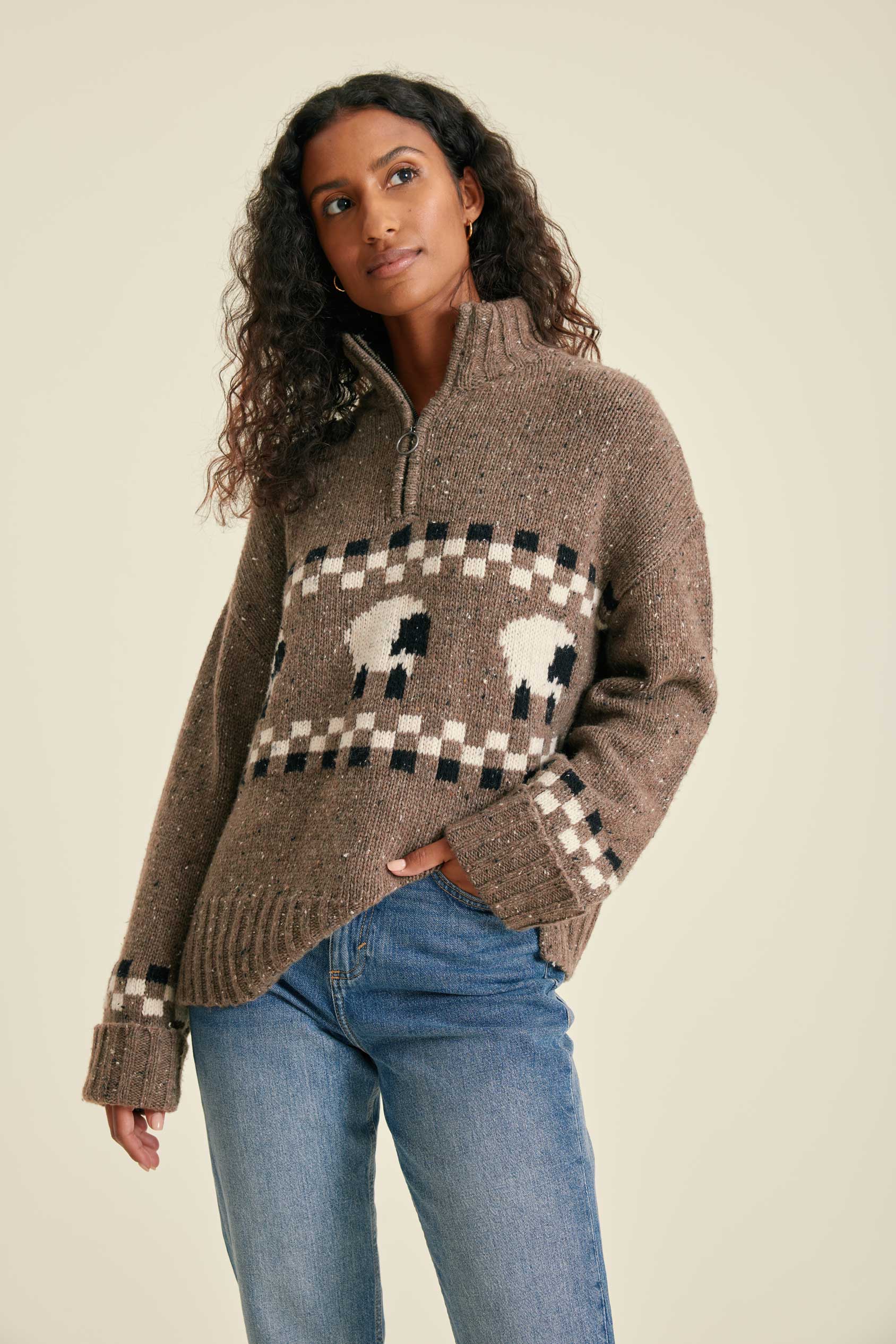 Women's Montadale Sheep Jumper Wool Blend in Brown Beaufort & Blake